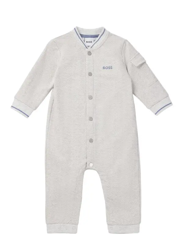 BOSS Baby Stretch-cotton All-in-one With Herringbone Print - Silver