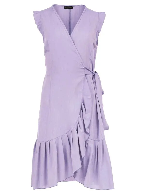 CONQUISTA Sleeveless Ruffled Wrap Dress In Viscose Poplin - Purple