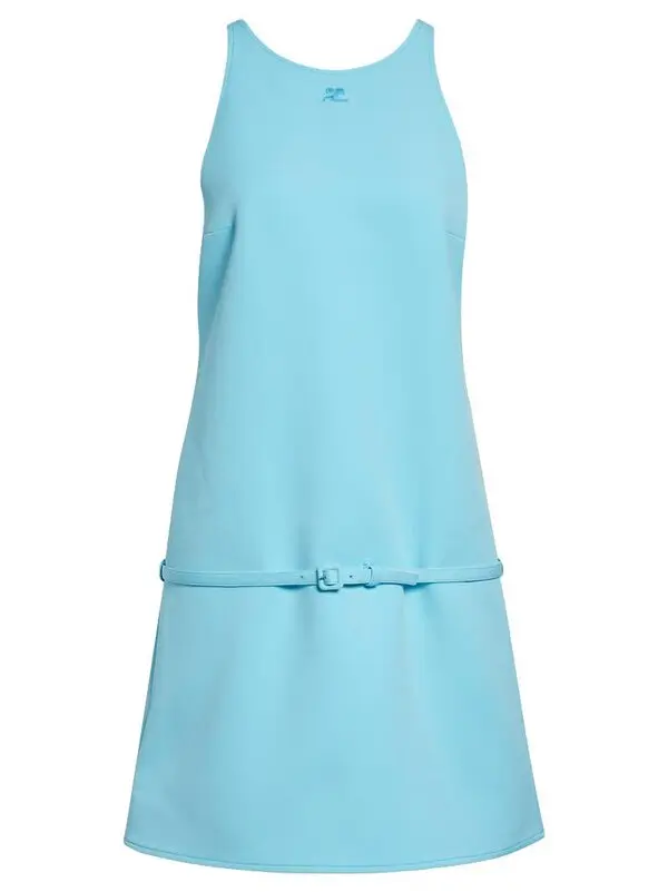 COURREGES Belted Twill A-line Mini Dress - Aqua
