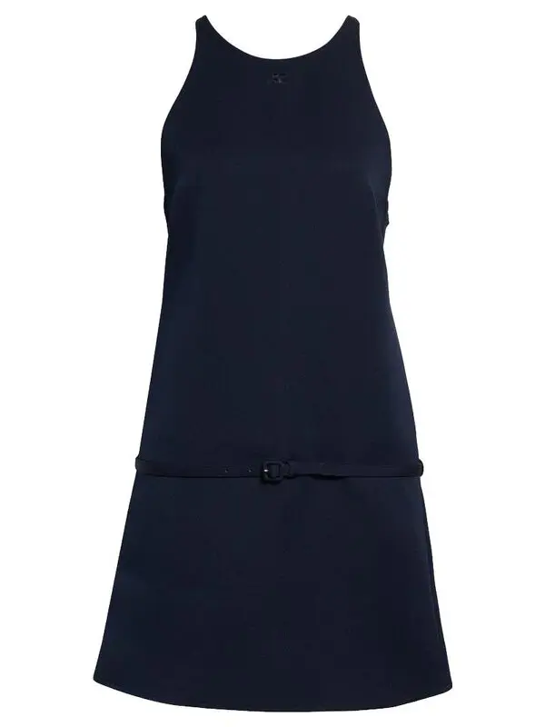 COURREGES Belted Twill A-line Mini Dress - Navy