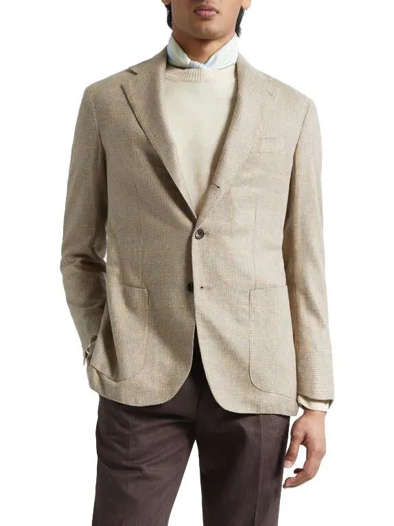 J. MUESER Waverly Check Silk Sport Coat - Tan Windowpane