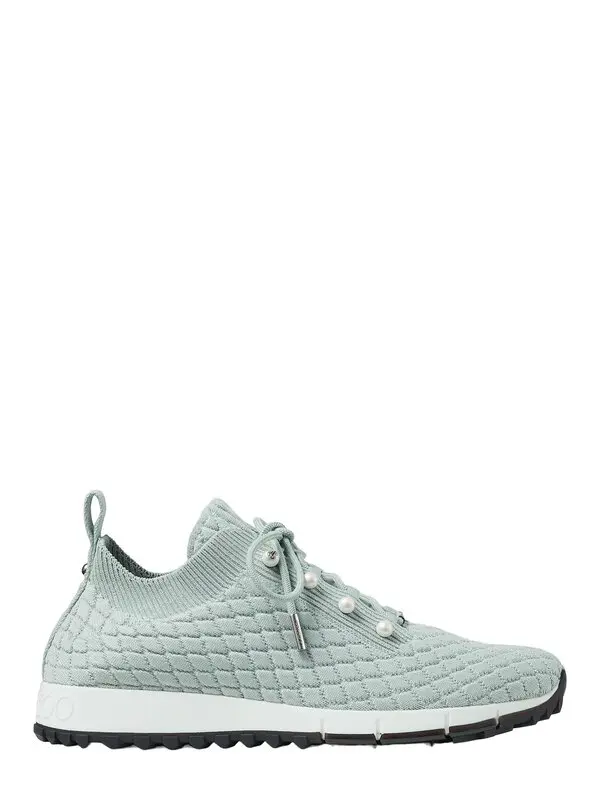 JIMMY CHOO Veles Textured Knit Trainers With Pearl Embellishments - V Light Verde
