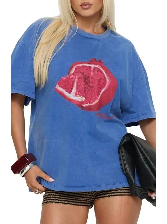 Princess Polly Linsay" Pomegranate Graphic Cotton T-shirt - Blue/pomegranate