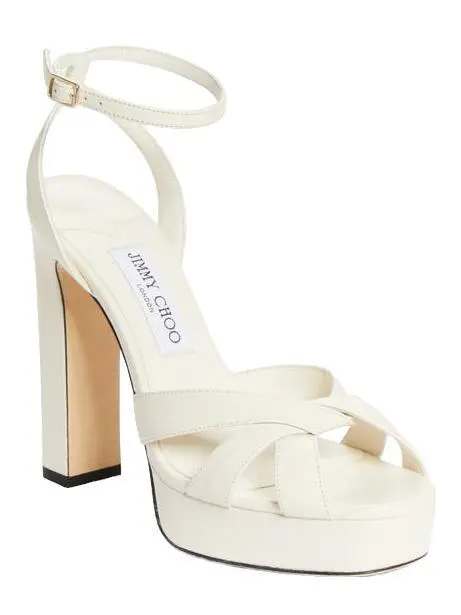 JIMMY CHOO Kove Ankle Strap Platform Sandal - Latte