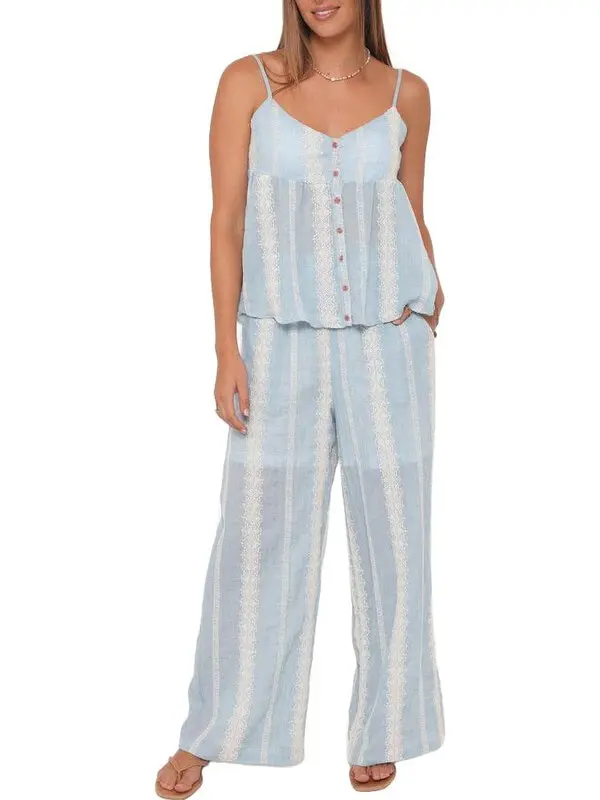 PETAL & PUP Embroidered Tank And Wide Leg Pants Set - Light Blue