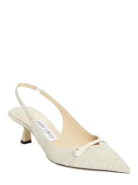 JIMMY CHOO Amita Raffia Pointed Toe Slingback Pumps - Natural