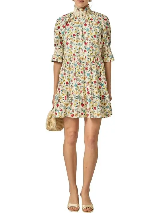 English Factory Floral Smocked Puff Sleeve Minidress - Multi