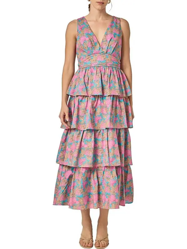 English Factory Tiered Ruffle Maxi Dress - Pink Multi