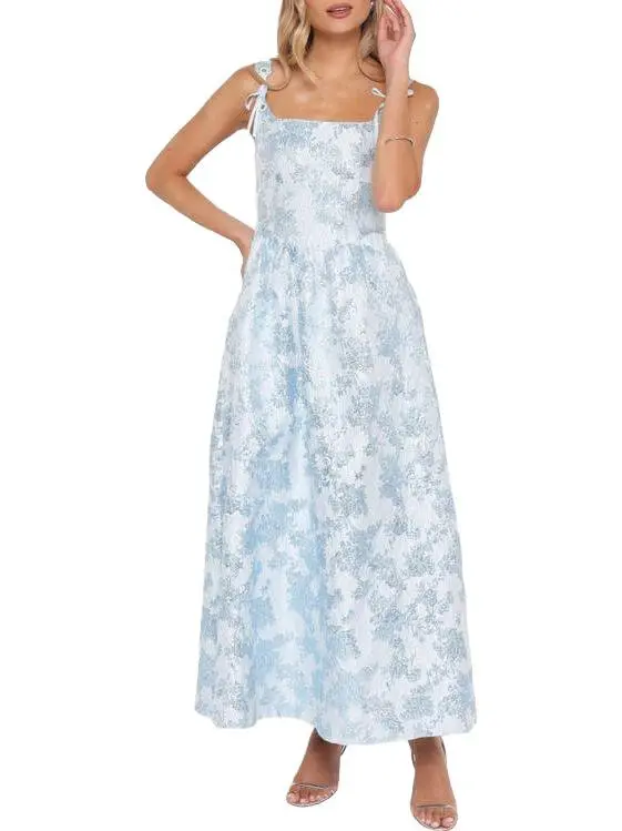 PETAL & PUP Marcelline Floral Brocade Cocktail Dress - Blue Brocade