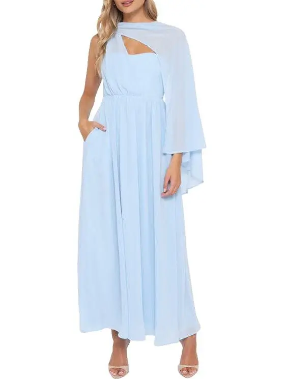 PETAL & PUP Darlee Maxi Dress With Draped Asymmetrical Neckline - Cornflower Blue