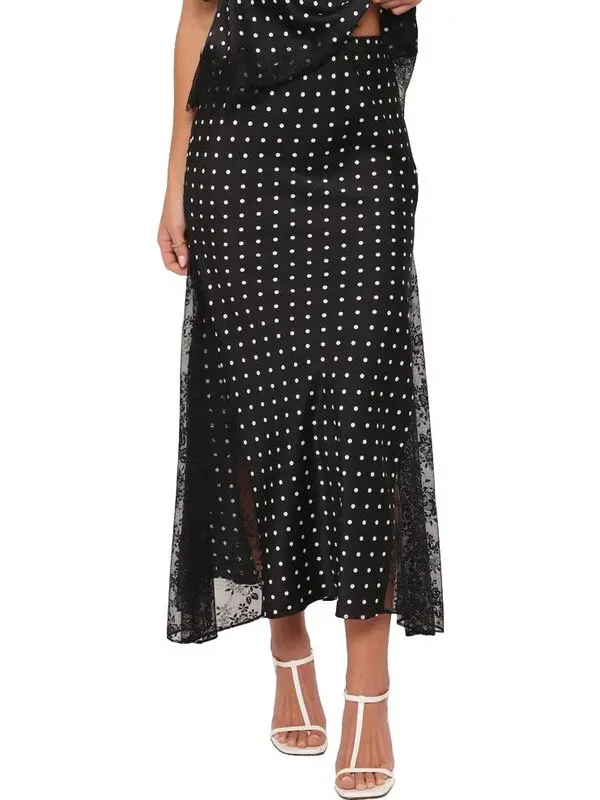 PETAL & PUP Ailbhe Lace Maxi Skirt - Black Polka Dot