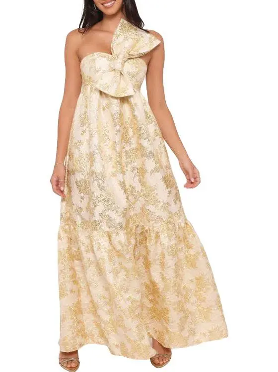 PETAL & PUP Betina Bow Front Maxi Dress - Yellow Brocade