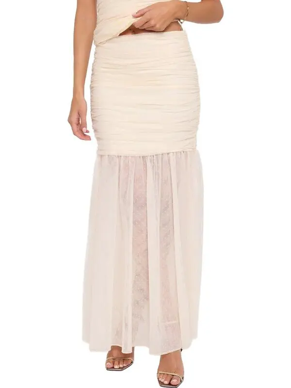 PETAL & PUP Susan Mesh Drop Waist Maxi Skirt - Yellow