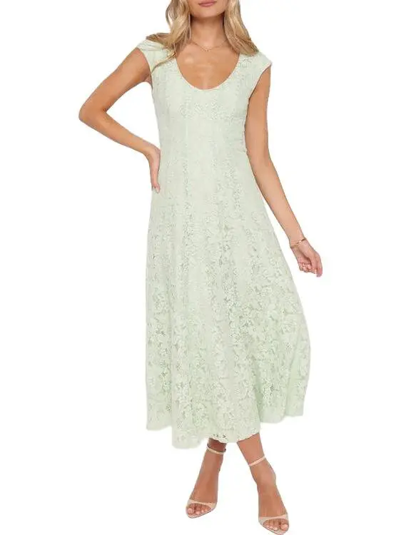 PETAL & PUP Mapleton Embroidered Lace Midi Dress - Sage Green Lace