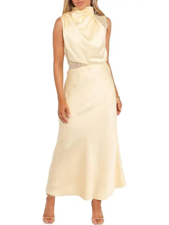 PETAL & PUP Anabelle Halter Neck Lace Maxi Dress - Butter Yellow
