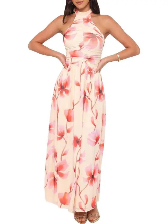 PETAL & PUP Kaira Halterneck Maxi Dress - Pink Floral