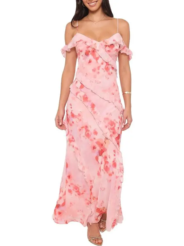 PETAL & PUP Alexia Off-shoulder Maxi Dress With Floral Print - Pink Floral