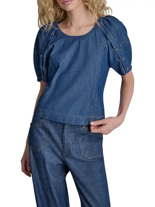 Dkny Crosby Lantern Sleeve Denim Top - Crosby Wash