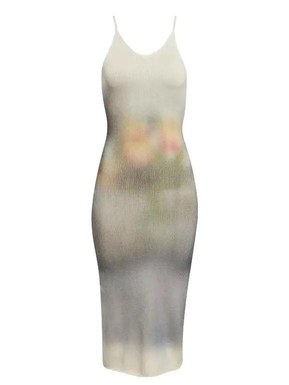 MAISON MARGIELA Floral Print Ribbed Sweater Dress - Ecru