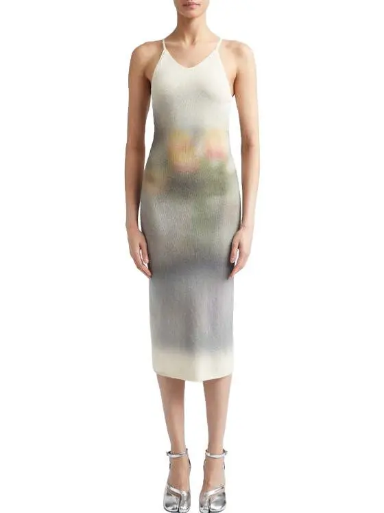 MAISON MARGIELA Floral Print Ribbed Sweater Dress - Ecru