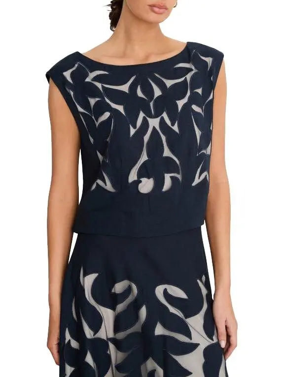 NIC+ZOE Antibes Mesh Cutout Cambric Cotton Top - Dark Indigo