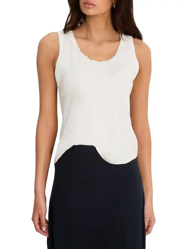 NIC+ZOE Ruffle Neck Tank Top - Paper White