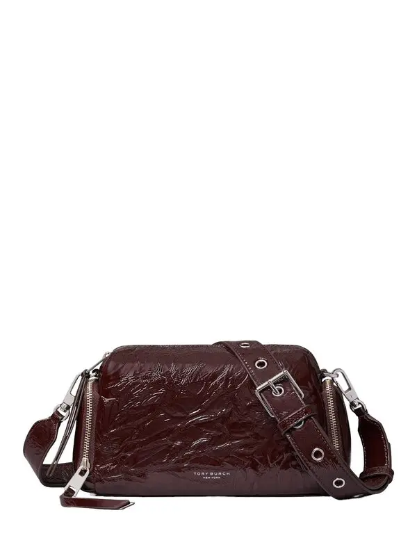 Tory Burch Perry Voyager Crinkled Patent Leather Crossbody Bag - Albarossa