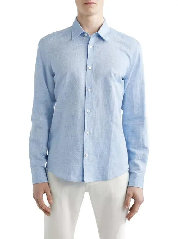 BOSS Liam Regular Fit Linen & Cotton Button-up Shirt - Light/pastel Blue