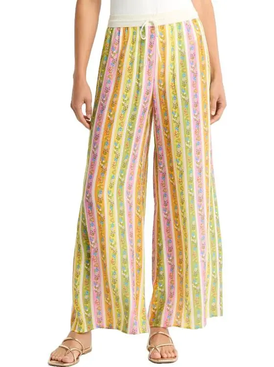 HUTCH Riviera Sequin Wide Leg Pants - Folksy Floral Stripe Multi