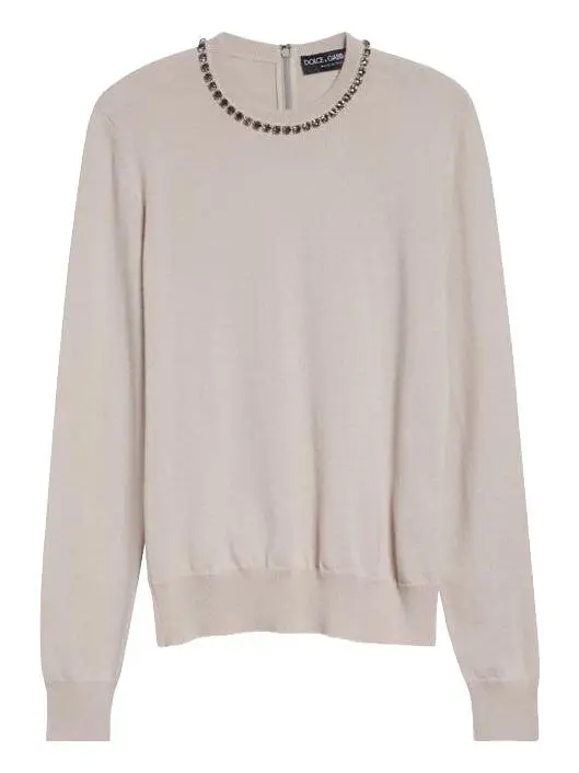 Dolce & Gabbana Crystal Embellished Cashmere Sweater - Beige Chiaro