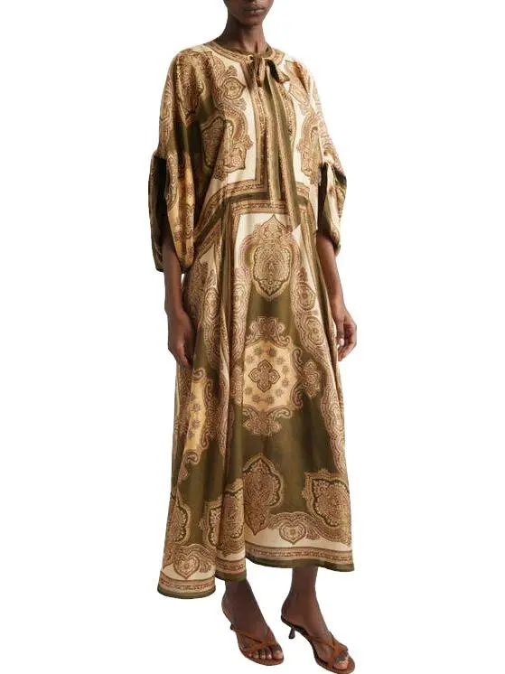 Zimmermann Mahon Paisley Print Habutai Silk Maxi Dress - Olive Paisley