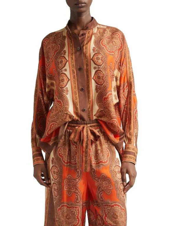 Zimmermann Mahon Paisley Print Silk Button-up Shirt - Tangerine Paisley