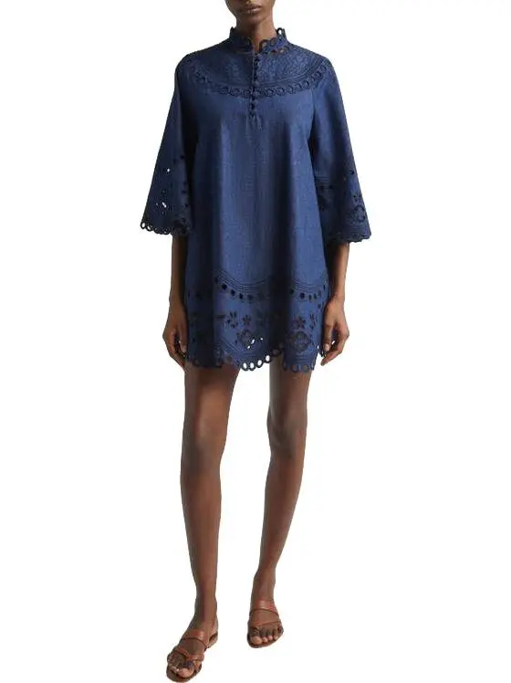 Zimmermann Mohan Broderie Anglaise Trim Denim Minidress - Ink