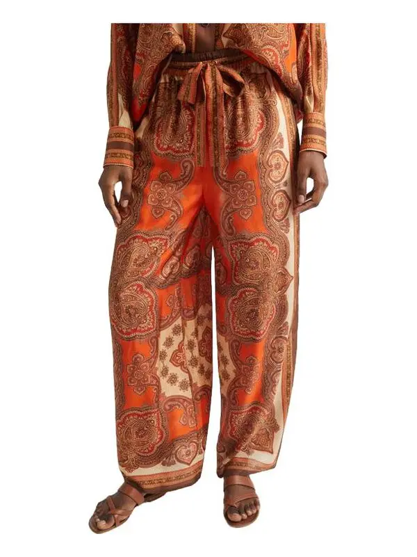 Zimmermann Mahon Paisley Print Silk Wide Leg Pants - Tangerine Paisley
