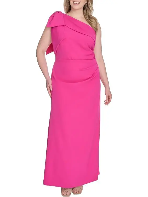 Eliza J One-shoulder Gown With Bow Detail - Magenta