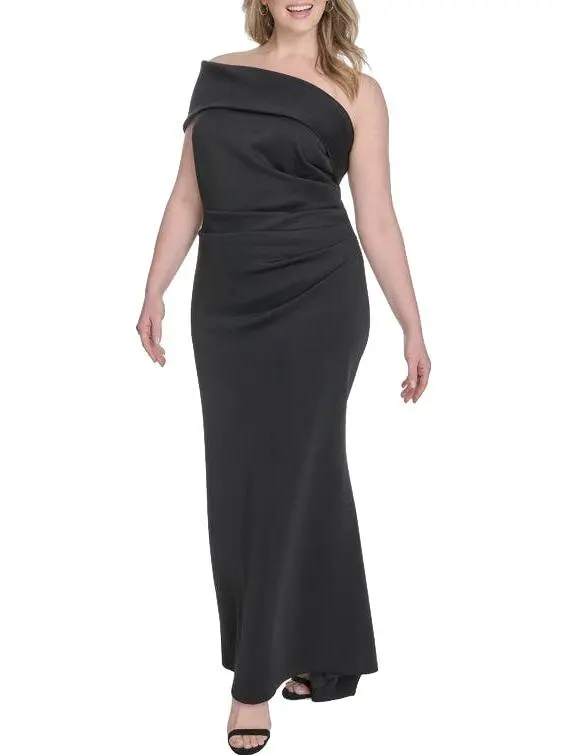 Eliza J One-shoulder Ruched Gown - Black