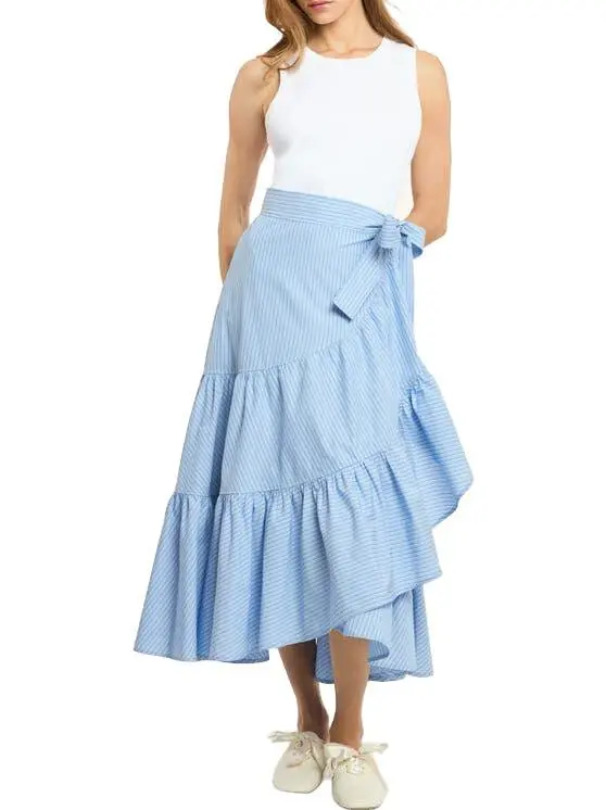 Cinq À Sept Jessie Ruffle Tie Waist Sleeveless Maxi Dress - White/blue Wisteria Multi