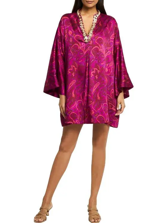 Cinq À Sept Paisley Bloom Long Sleeve Mini Dress - Purple Garnet Multi