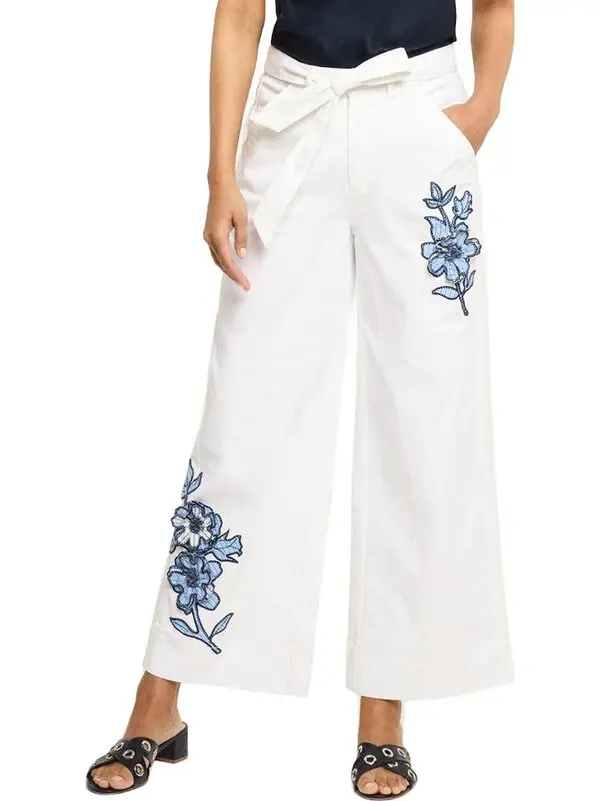 Cinq À Sept Mylah Floral Appliqué Wide Leg Pants - White/multi