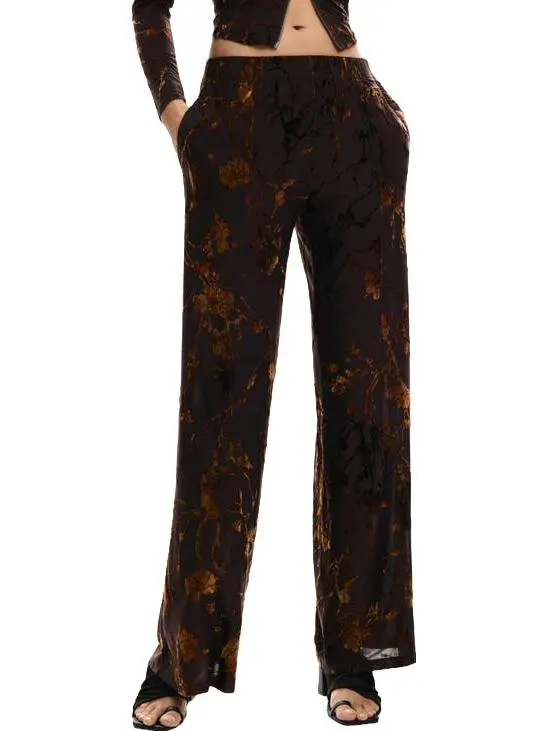 Desigual Burnout Floral Straight Leg Pants - Brown