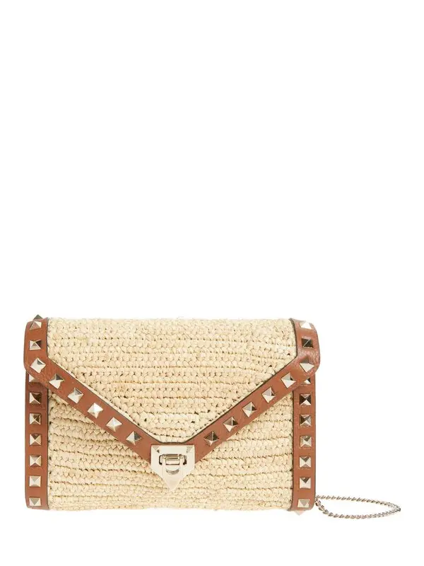 Valentino Garavani Mini Rockstud Raffia Crochet Shoulder Bag - Natural