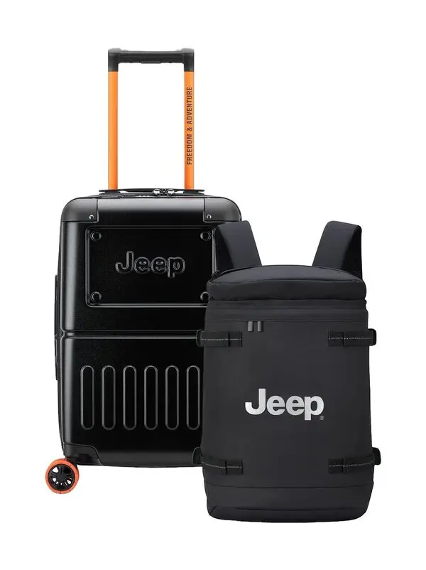 JEEP 19" Expandable Spinner Carry-on & Cylindrical Backpack Set - Black