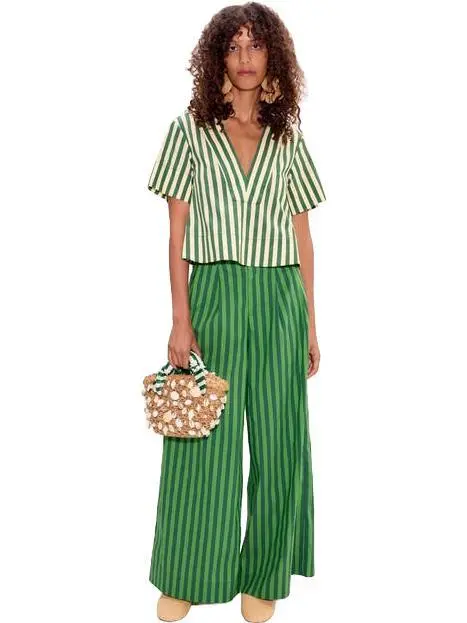 SIMONMILLER High-waisted Wide Leg Pleated Poplin Pants - Gummy Green/moss