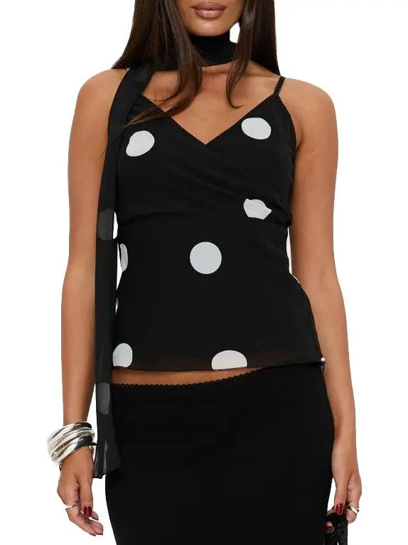 Princess Polly Polka Dot Camisole And Scarf Set - Black/white Polka