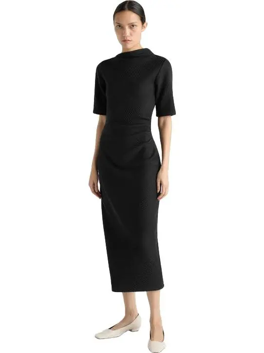 Modern Citizen Evie Ribbed-knit Jersey Dress With Asymmetrical Neckline And Ruching - Black