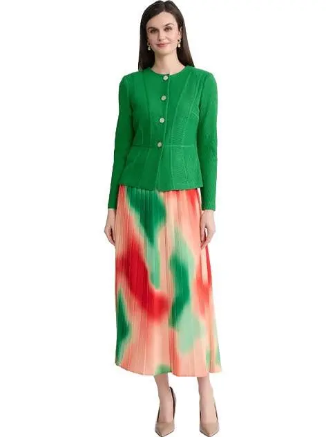 Misook Tailored Princess Seam Knit Jacket - Clover Field