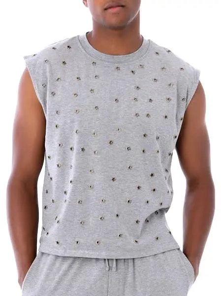 DAI MODA Mays Sleeveless Crewneck T-shirt With Star Grommets - Grey