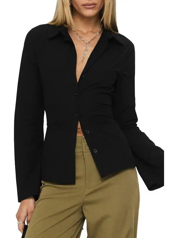 Princess Polly Eryx Tie Back Cotton Button-up Shirt - Black