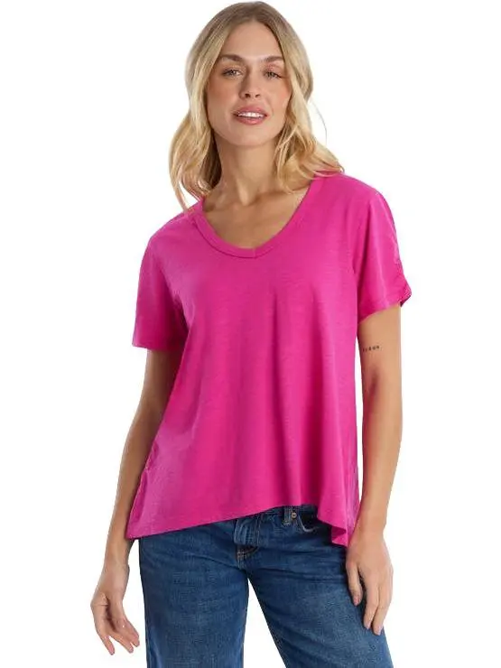Wilt Deep V-neck Ruched Sleeve Tee - Rose Violet