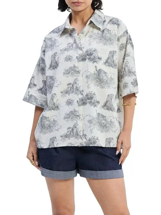 REISTOR Oversized High-low Animal Print Shirt - Light Green